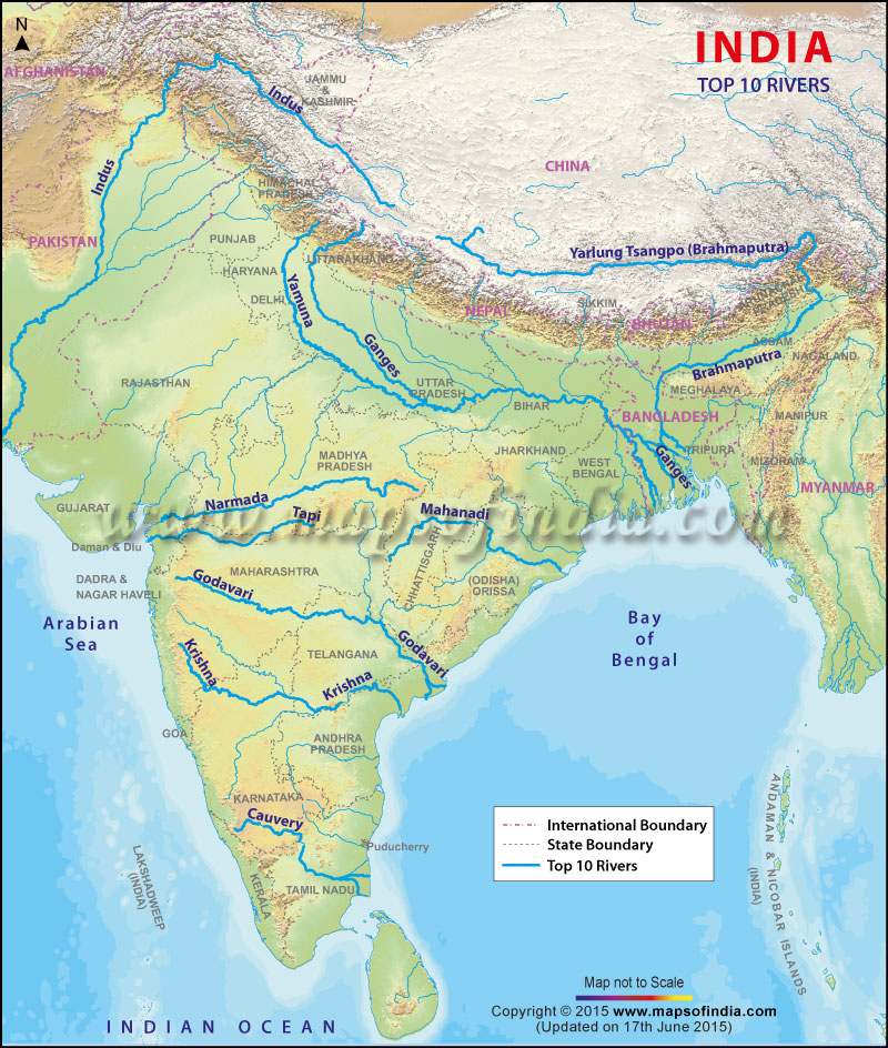 10 Rivers On Physical Map Of India - Map