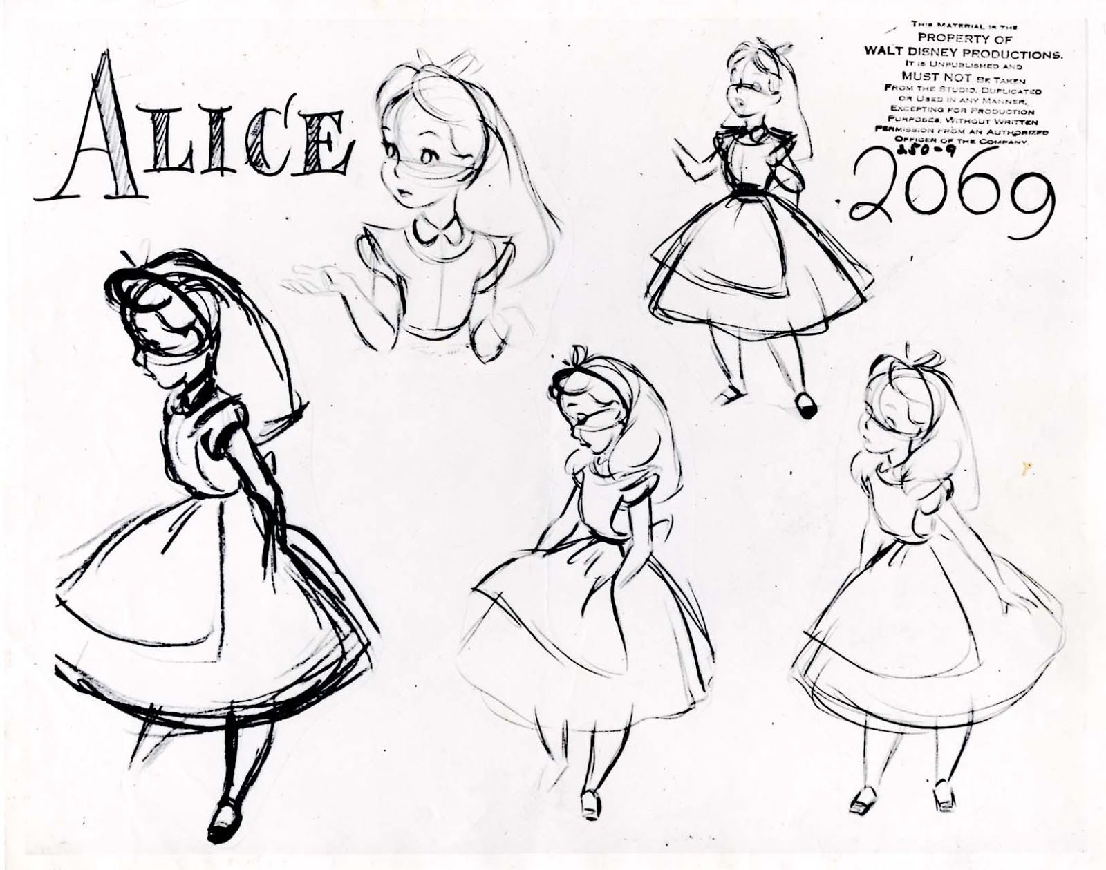 Vintage Disney Alice in Wonderland: Animation Model Sheet 250-9 - Alice
