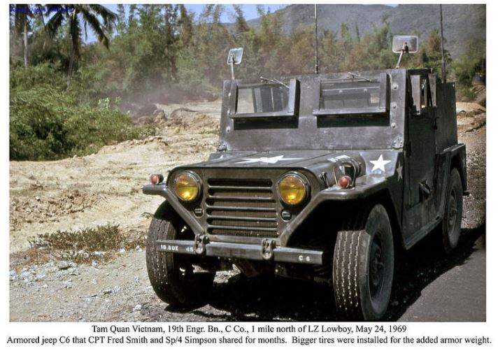 Just A Car Guy: Armored Jeep with oversize tires to handle the weight