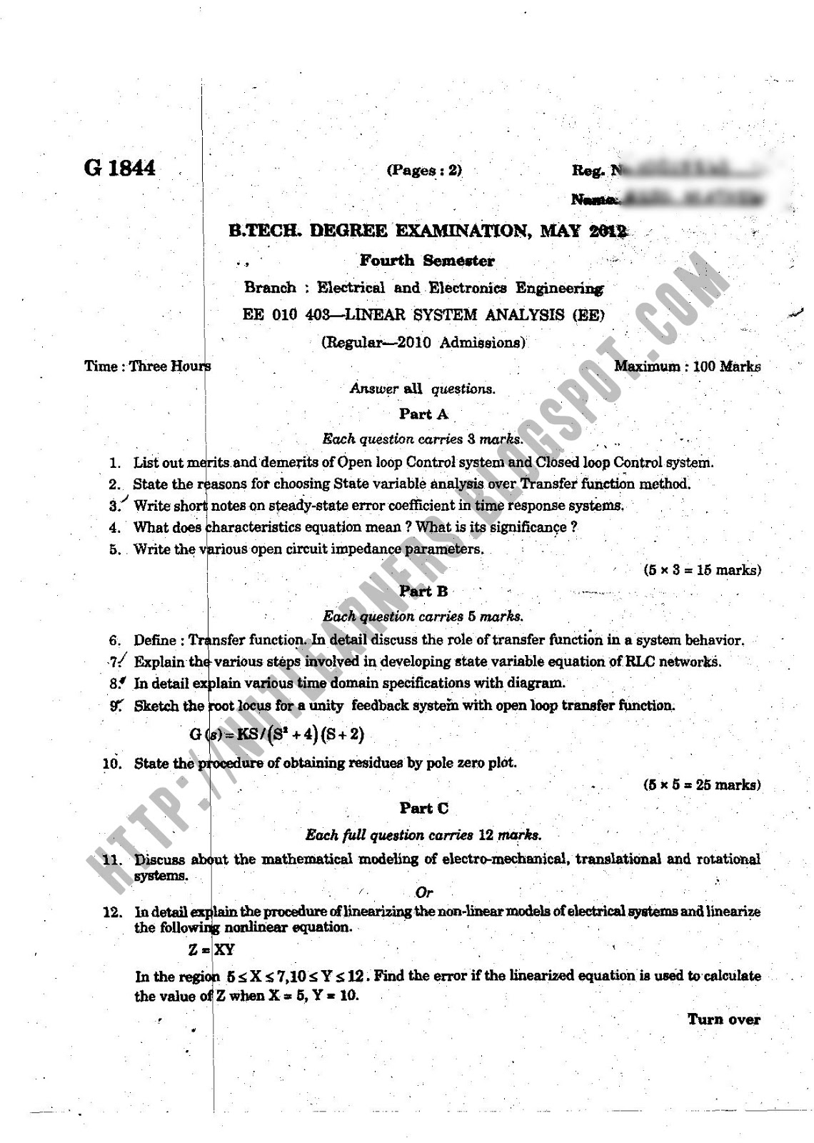 Linear System Analysis Mg University Question Paper Nut Learners