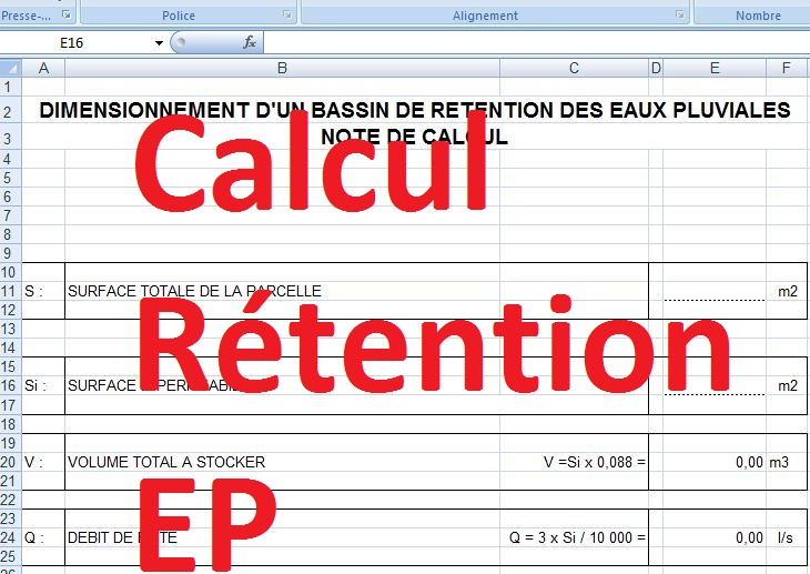 Calcul rétention eaux pluviales excel