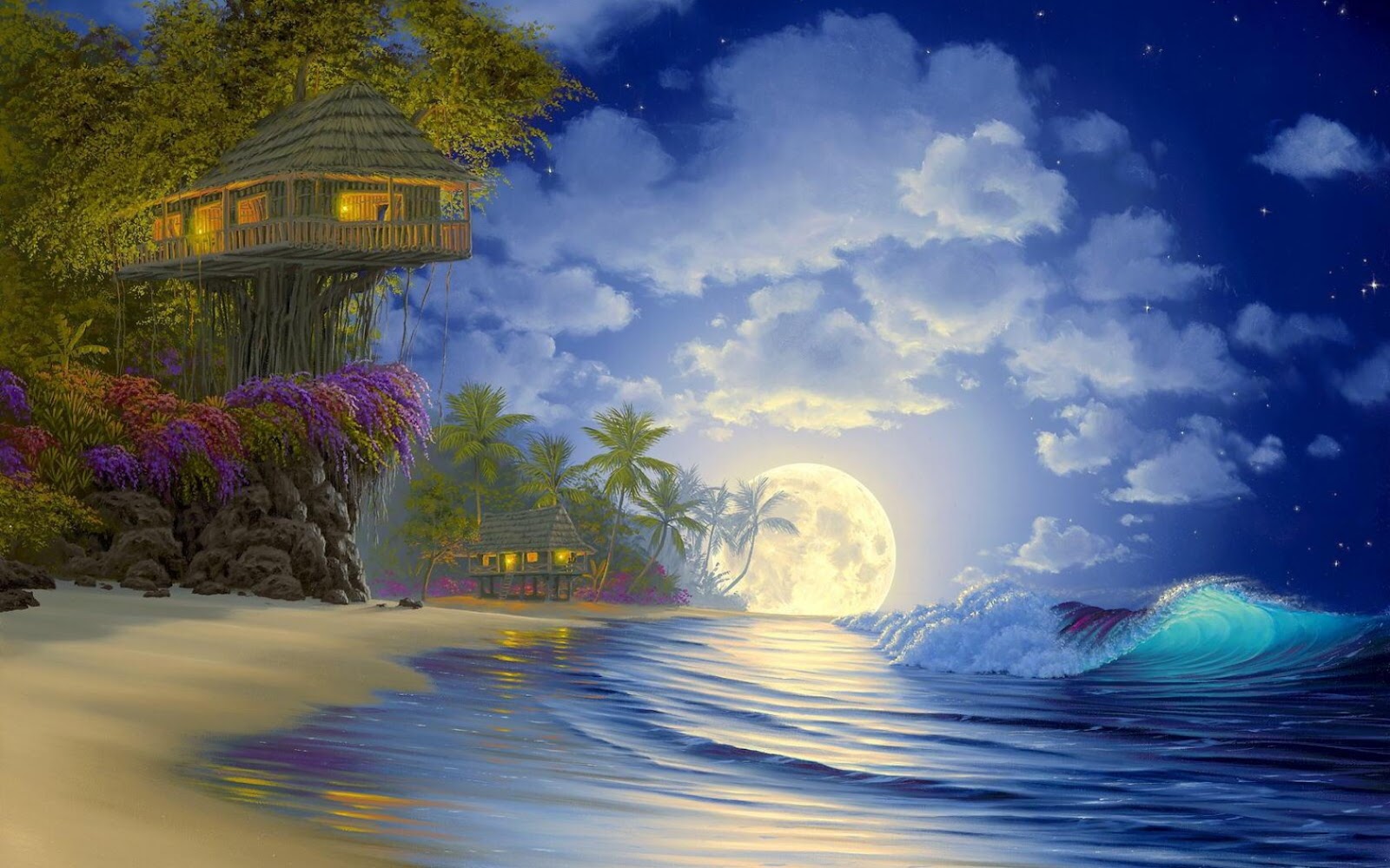 I Love Tree House: Full Moon Tree House Wallpaper 1680x1050