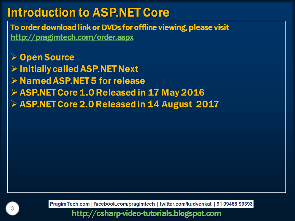 Sql server, .net and c# video tutorial: What is ASP.NET CORE - Slides