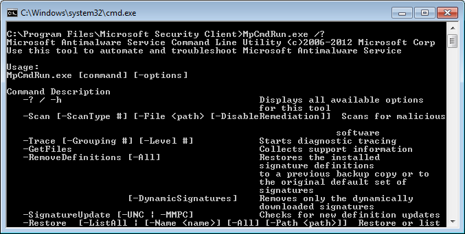 Microsoft Security Essentials desde CMD | SYSADMIT