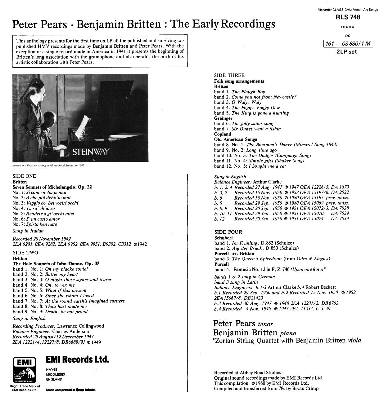 The Music Parlour ~ Historical: Peter Pears & Benjamin Britten - HMV ...