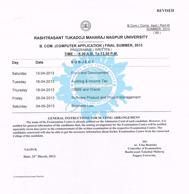 BCCA Final Year Revised New Timetable RTMNU 2013