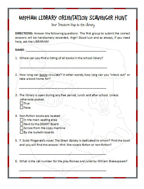 Mepham High School Library: Library Pirate Scavenger Hunt!