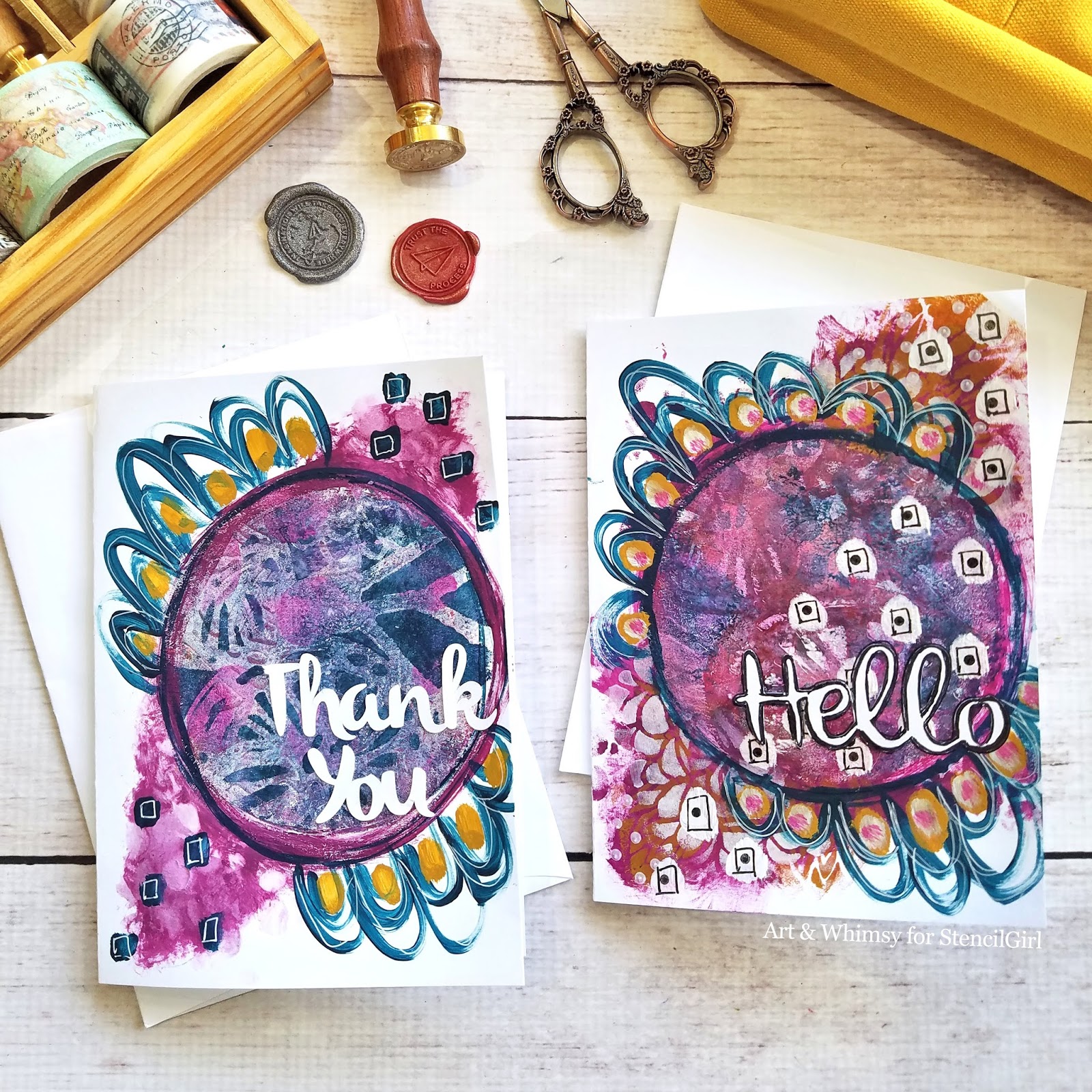StencilGirl Talk: Gel Print Greeting Cards with Art & Whimsy