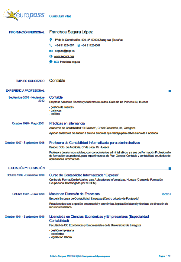 CONVERSA EN ESPAÑOL IV M: CURRÍCULUM VITAE