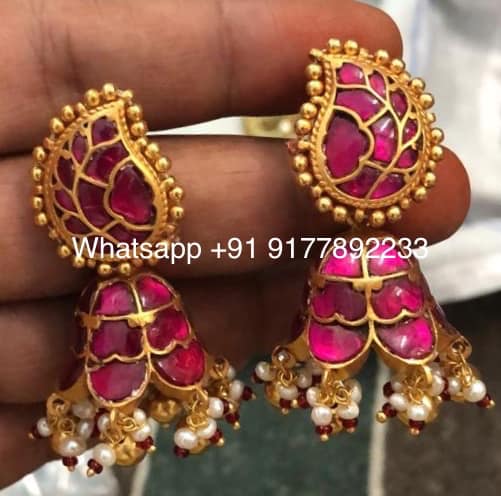 Ruby Kundan Jhumkas in 925 Silver - Jewellery Designs