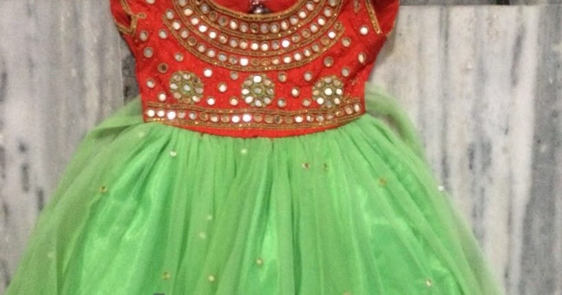 Green Red Mirror Work Frock for Kids - Indian Dresses
