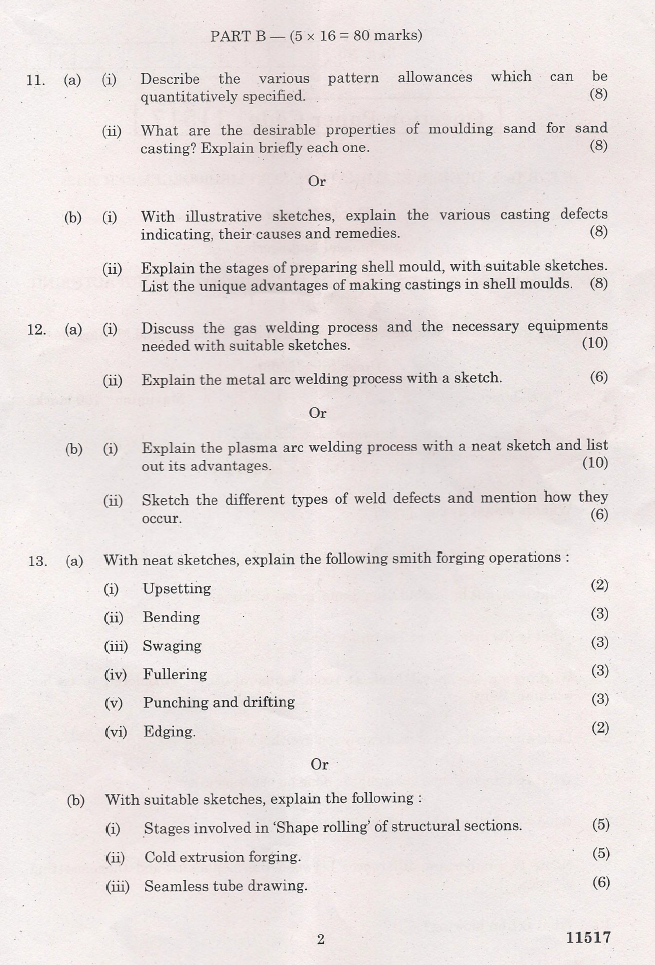 ME2201 Manufacturing Technology I Nov Dec 2012 Question Paper ...