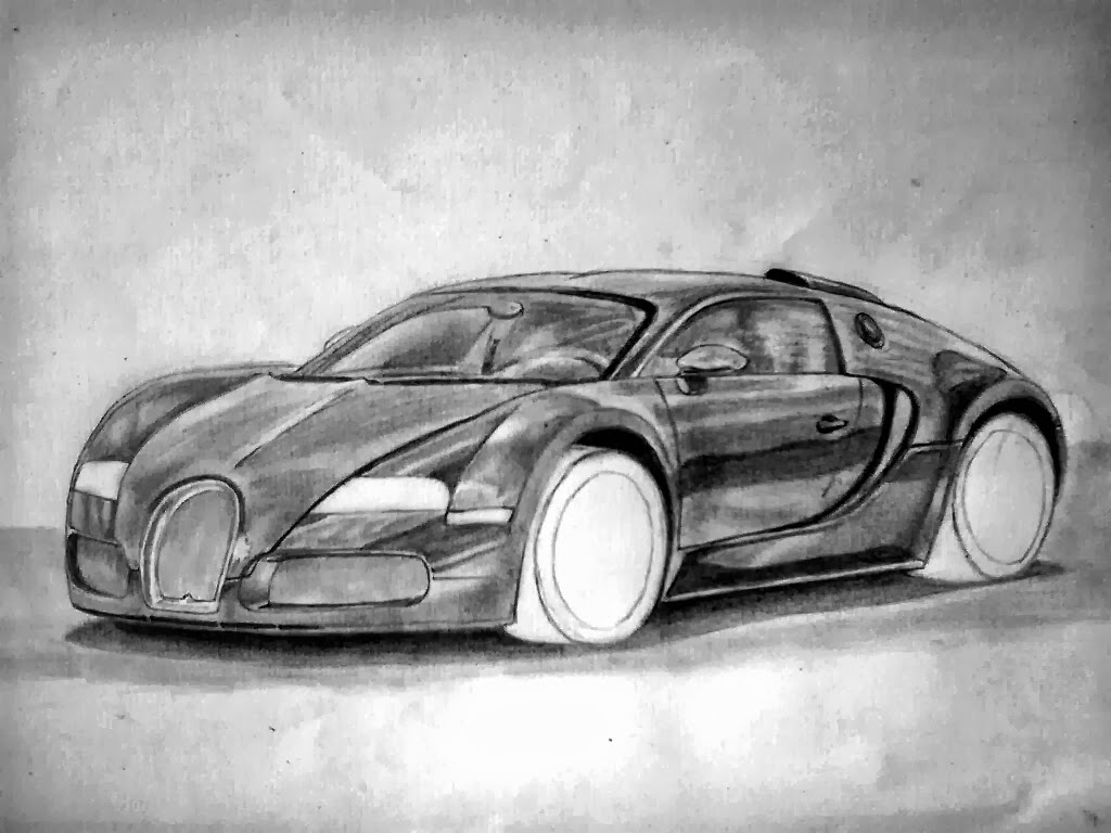 godofdraw: Black Bugatti Veyron pencil drawing-step by step