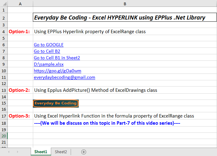 How To Create A Hyperlink Inside A Cell Or Image In Excel Sheet Using Epplus Net Application