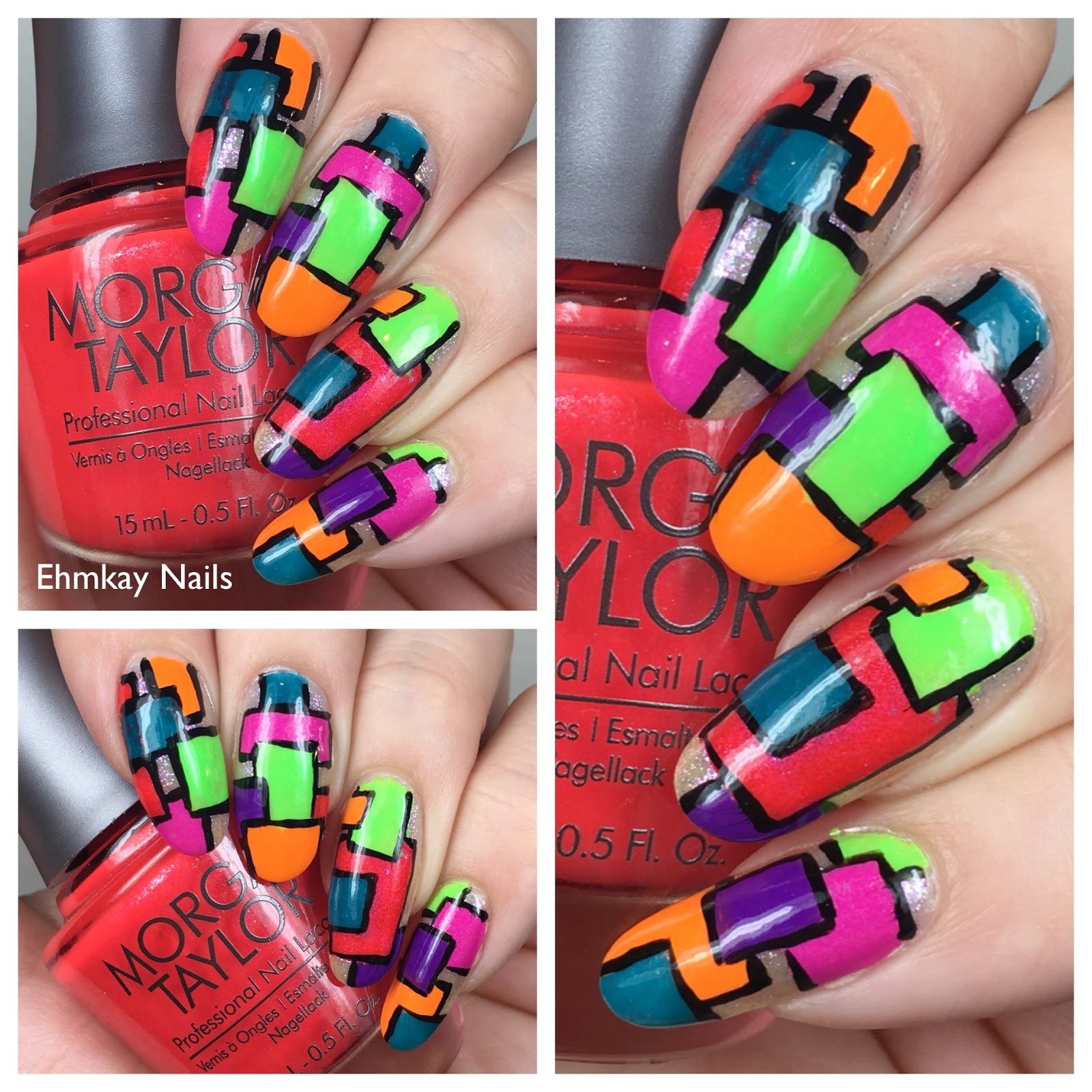ehmkay nails: Neon Geometric Nail Art with Morgan Taylor Make a Splash