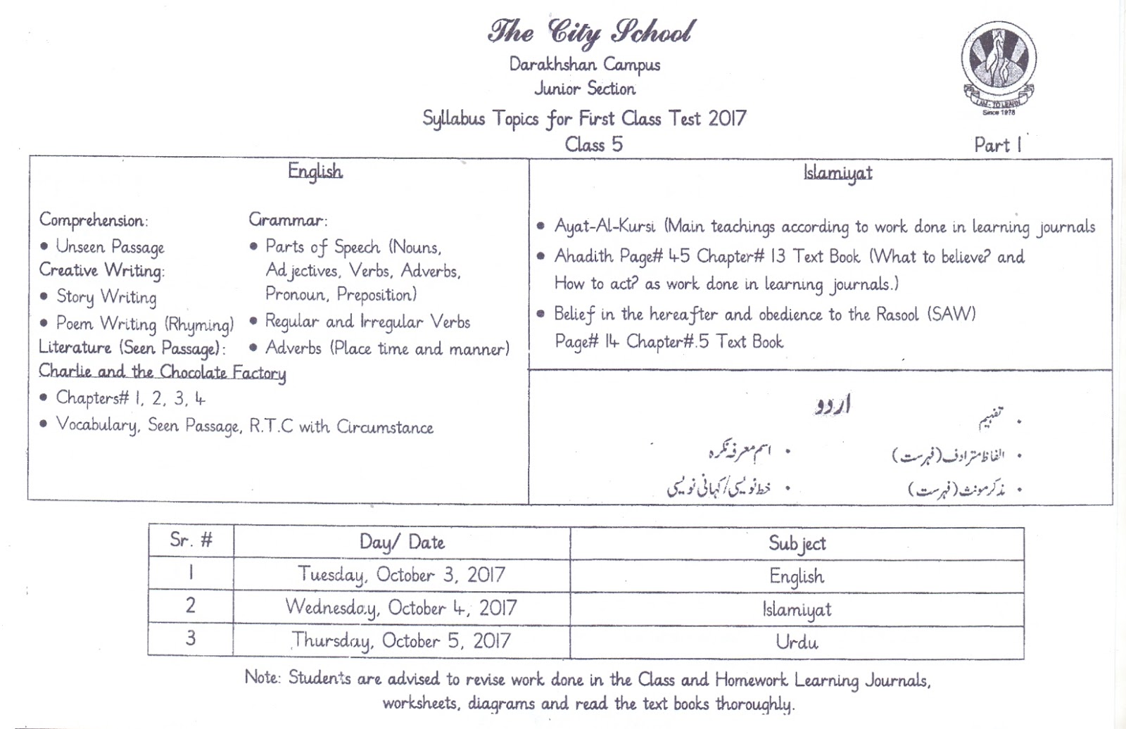 The City School Syllabus Topics For First Class Test 2017 the-city-school-syllabus-topics-for-first-class-test-2017