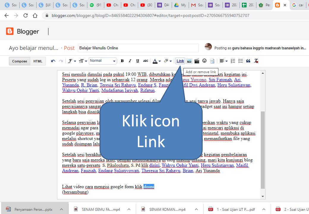 Ayo belajar menulis...: Tutorial: Cara memasukkan hyperlink ke blog