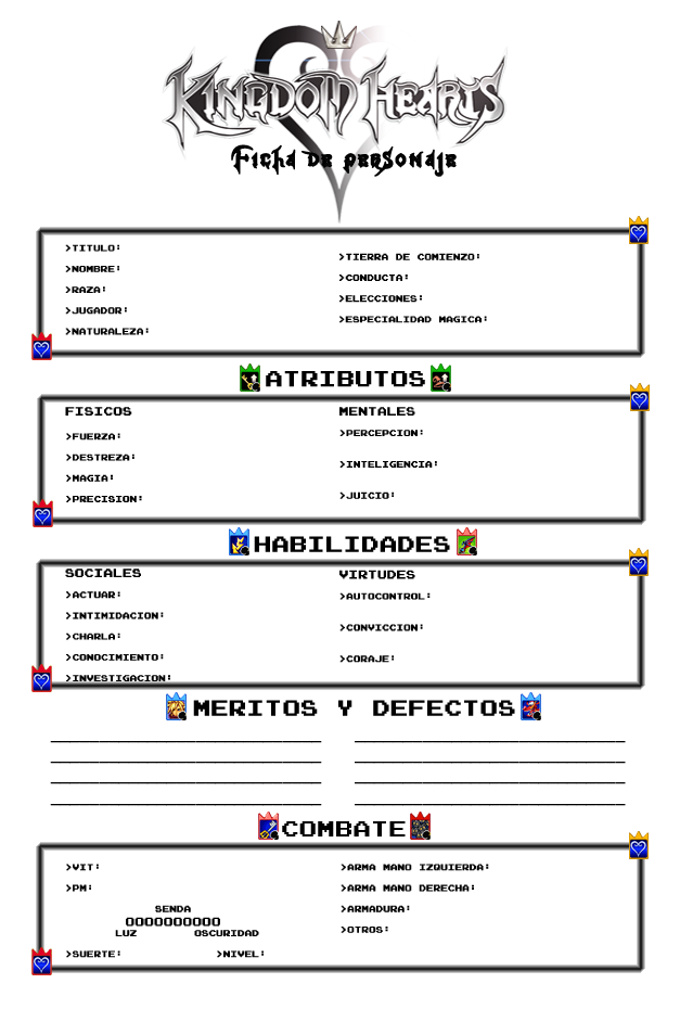 Kingdom Hearts: El juego de mesa.: Fichas de Personaje.