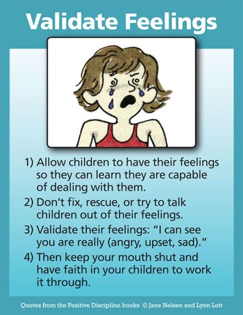 Positive Discipline: VALIDATE FEELINGS - A Positive Discipline Tool Card
