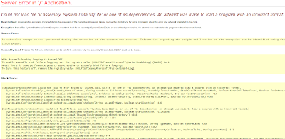 System.Data.SQLite Exception: System.BadImageFormatException