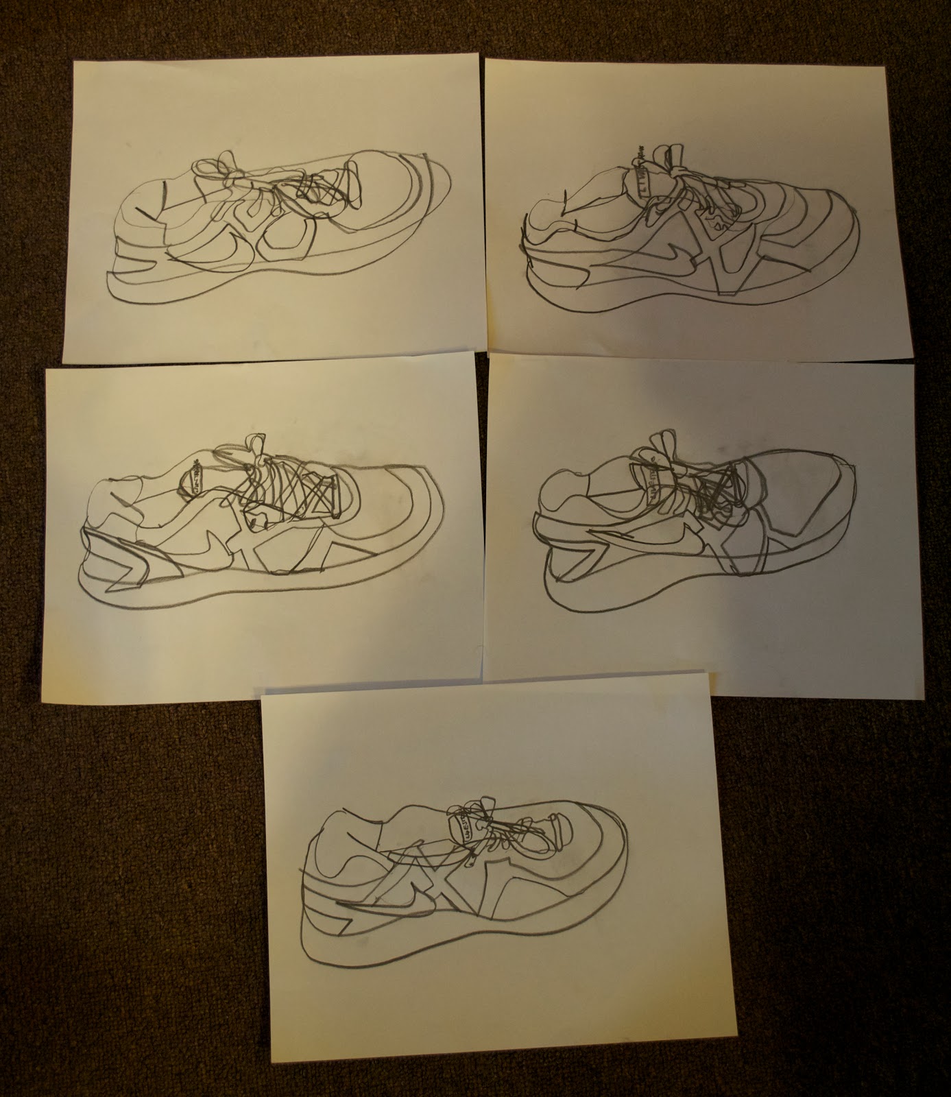 Bryan Willis Thompson: HW 1: 5 blind contour shoe drawings