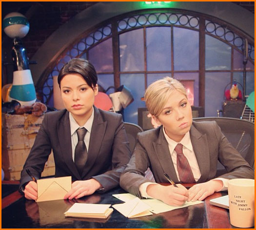 Miranda Cosgrove e Jennette McCurdy se veste como Jimmy Fallon em ...