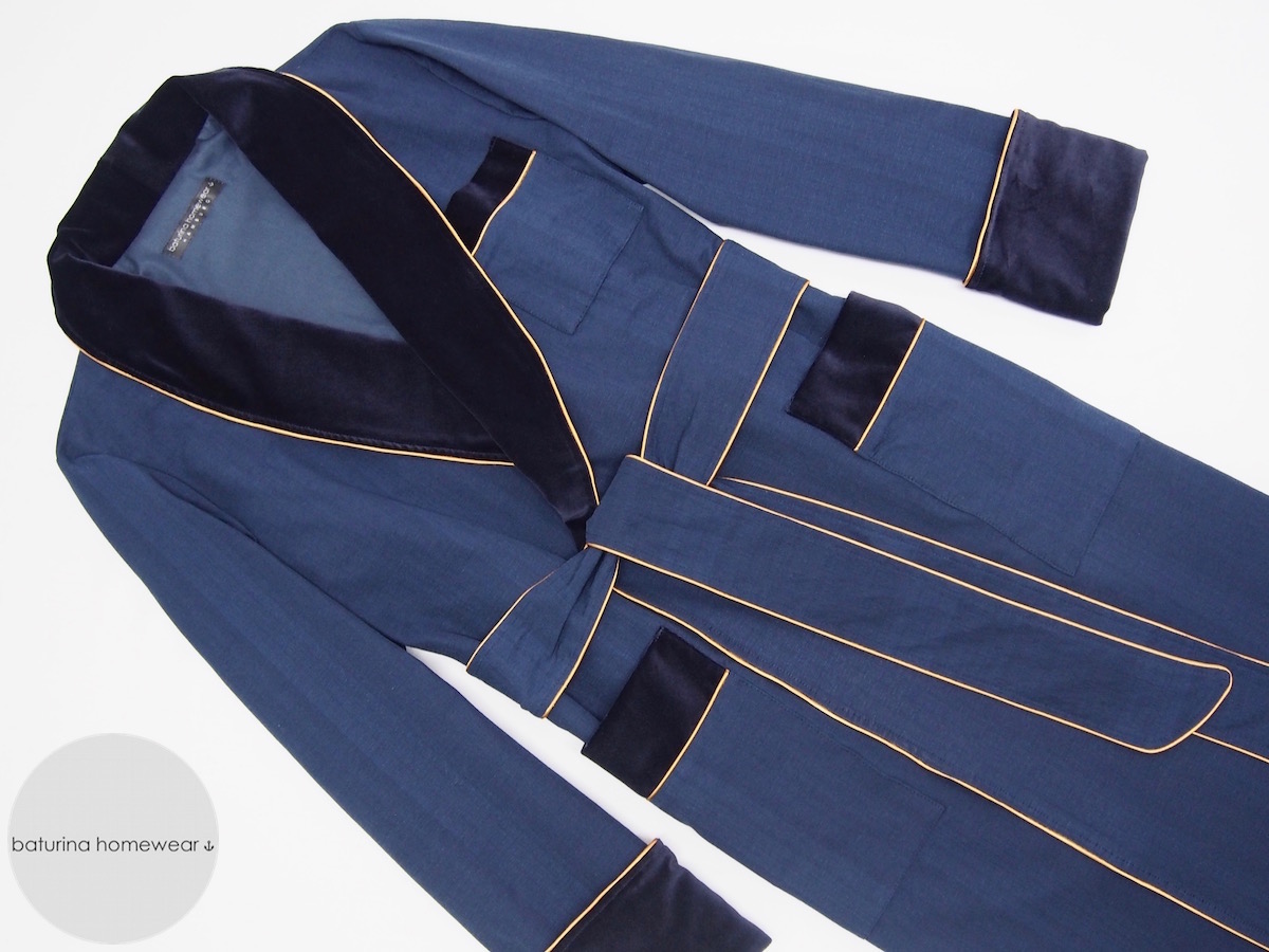 Long Dark Blue Silk Luxury Dressing Gowns for Men
