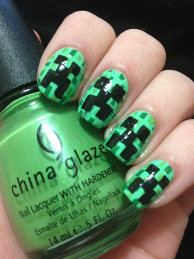 Epic Nail Time: Minecraft Creeper Nail Art & Tutorial! :D