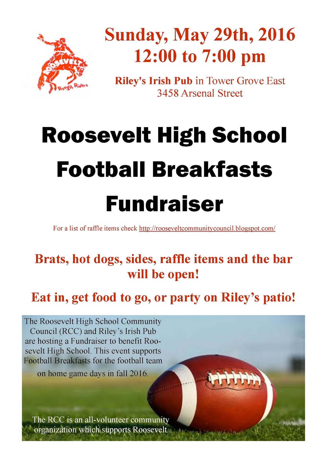 Roosevelt Football Breakfast Fundraiser Sunday, May 29, 2016, noon to 7 ...
