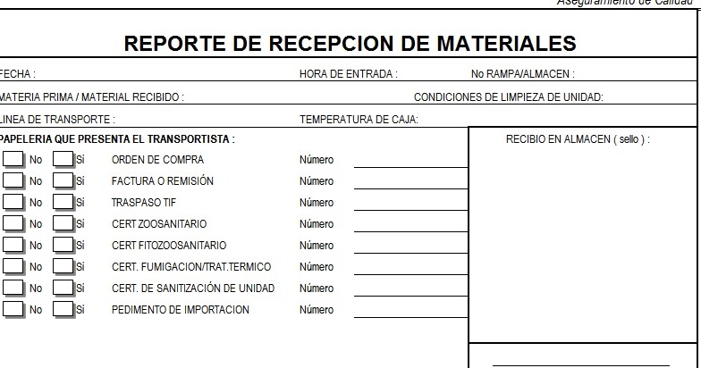 Inocuidad y Calidad en Alimentos & Bebidas: Formato para la recepción de materiales [WORD ...
