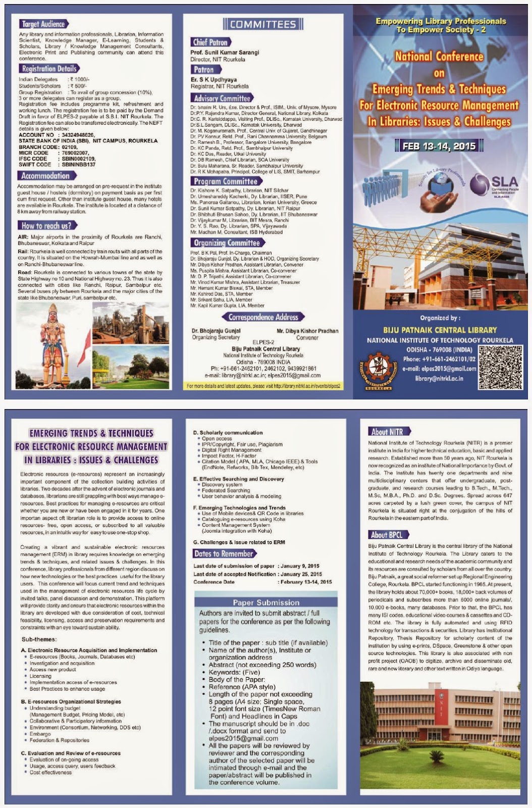 Central Library - NIT Rourkela: Brochure of ELPES-2 - National Conference