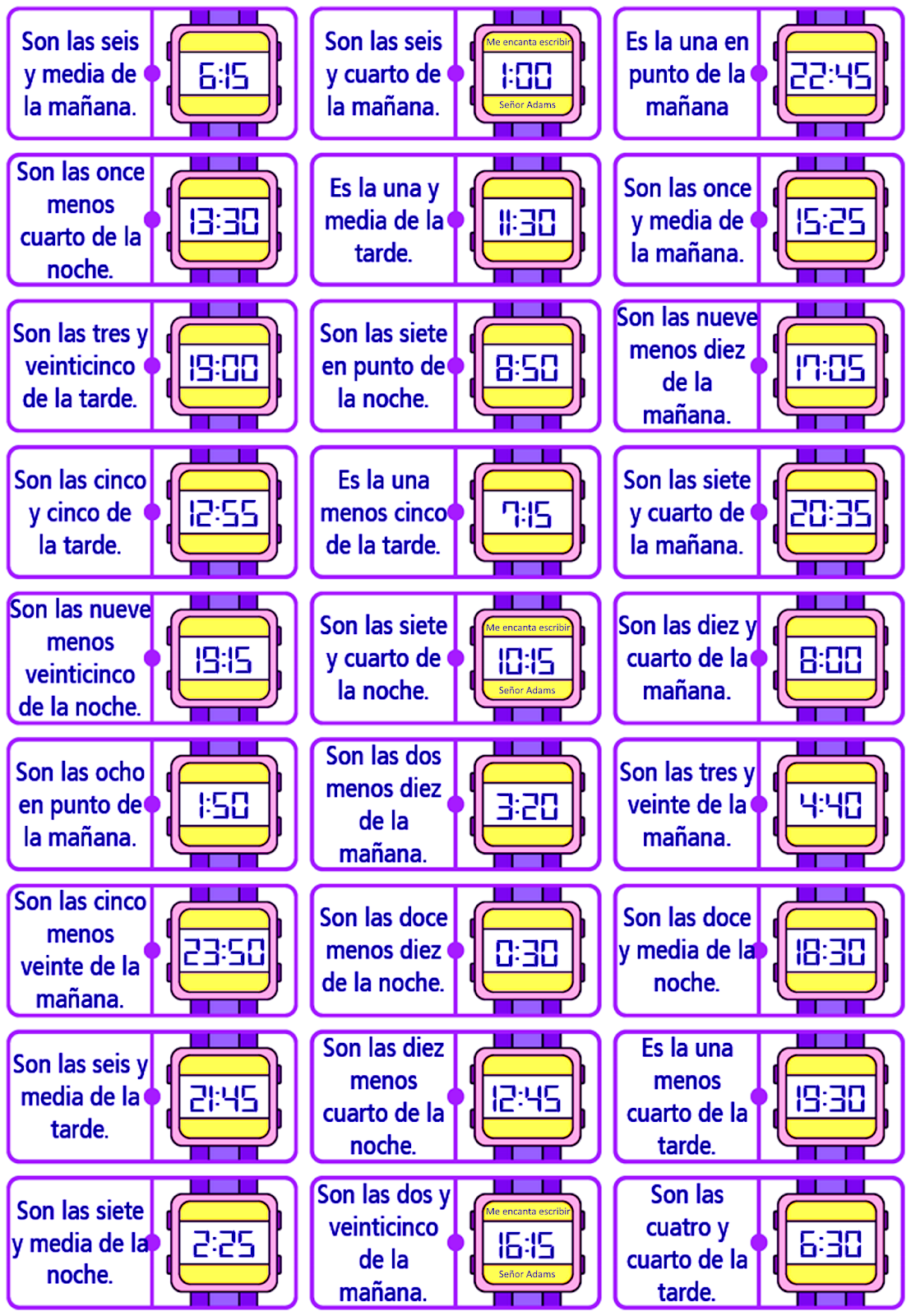 Me encanta escribir en español: El dominó de la hora.