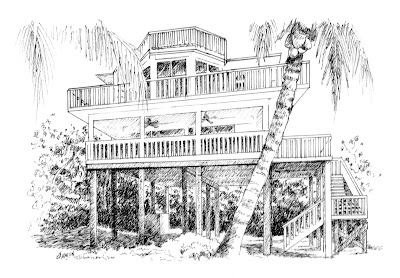 Carmen Beecher: Gull Cottage, Pen-and-Ink Drawing, 5x7