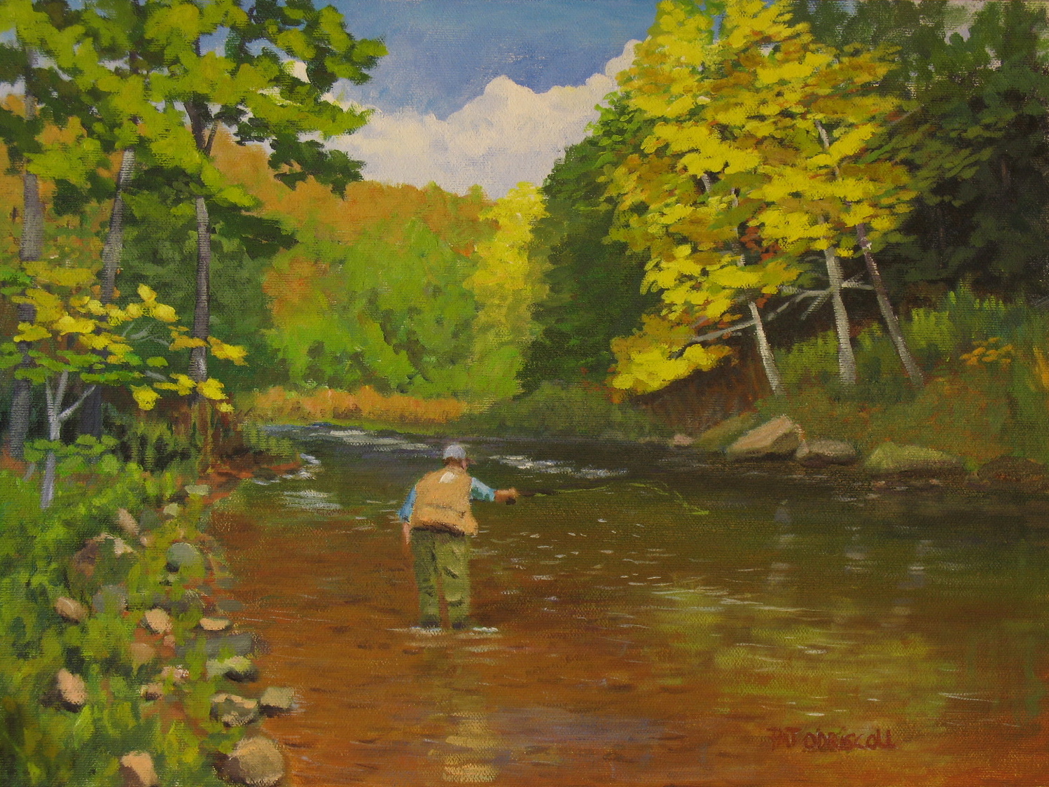 Pat O'Driscoll Fine Art: Fly Fishing Art, A Good Run, 12x16