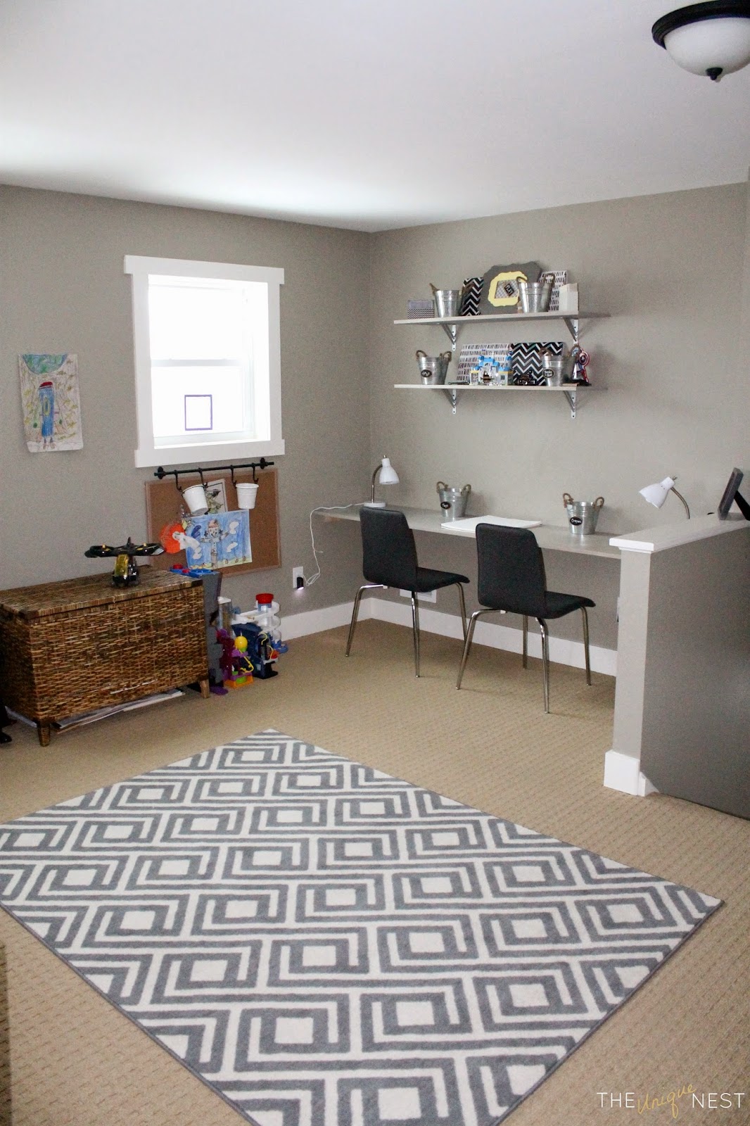 Playroom Makeover Part II (DIY Shelves & Floating Desk) - The Unique Nest