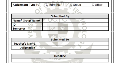 Assignment Cover Page For UCTC Student. - Mechanical
