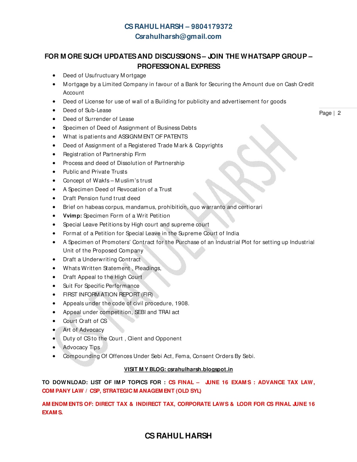 CS Rahul Harsh: List of IMP Topics for CS Final - Drafting (June 16)