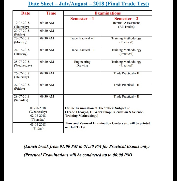 Date Sheet July 2018 - NSTI Ludhiana