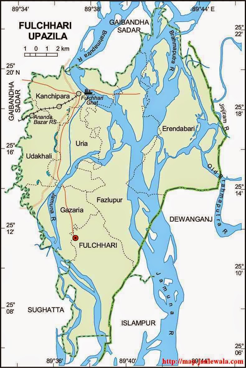 Fulchhari Upazila Map, Gaibandha District, Bangladesh
