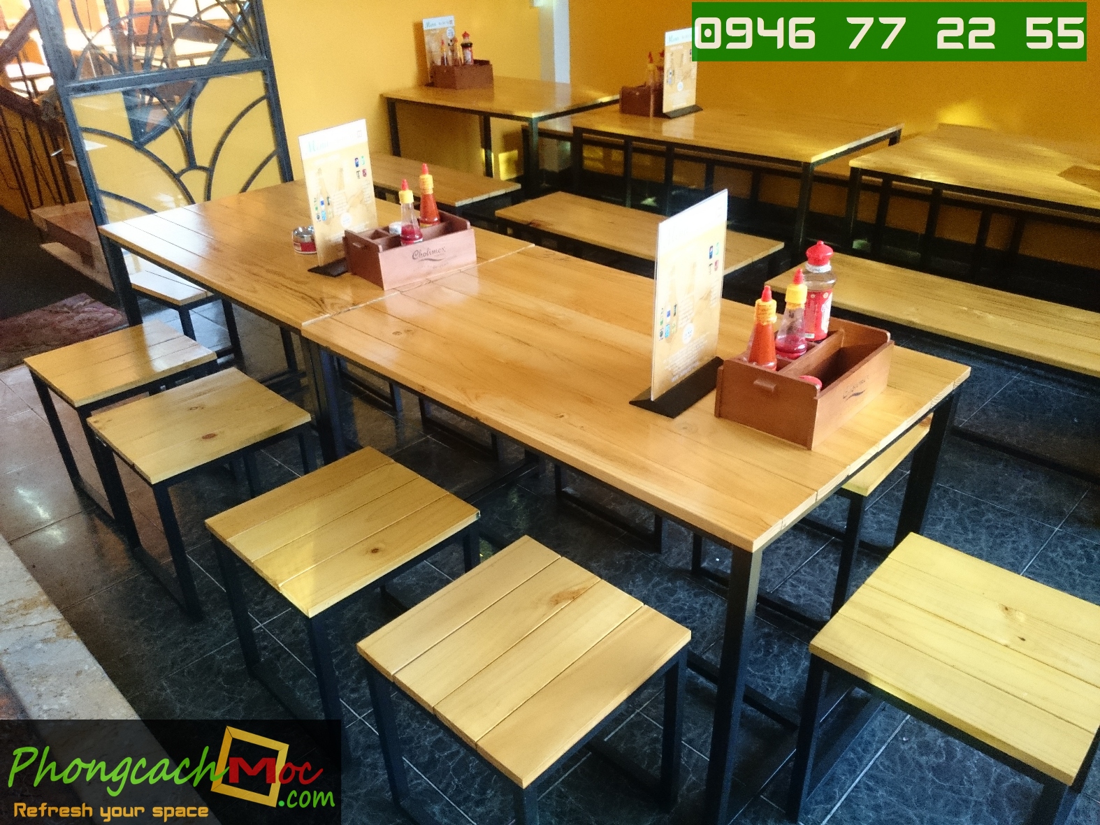 Bàn ghế gỗ chân sắt dành cho quán nhậu, quán ăn gia đình: Bàn ghế chân ...