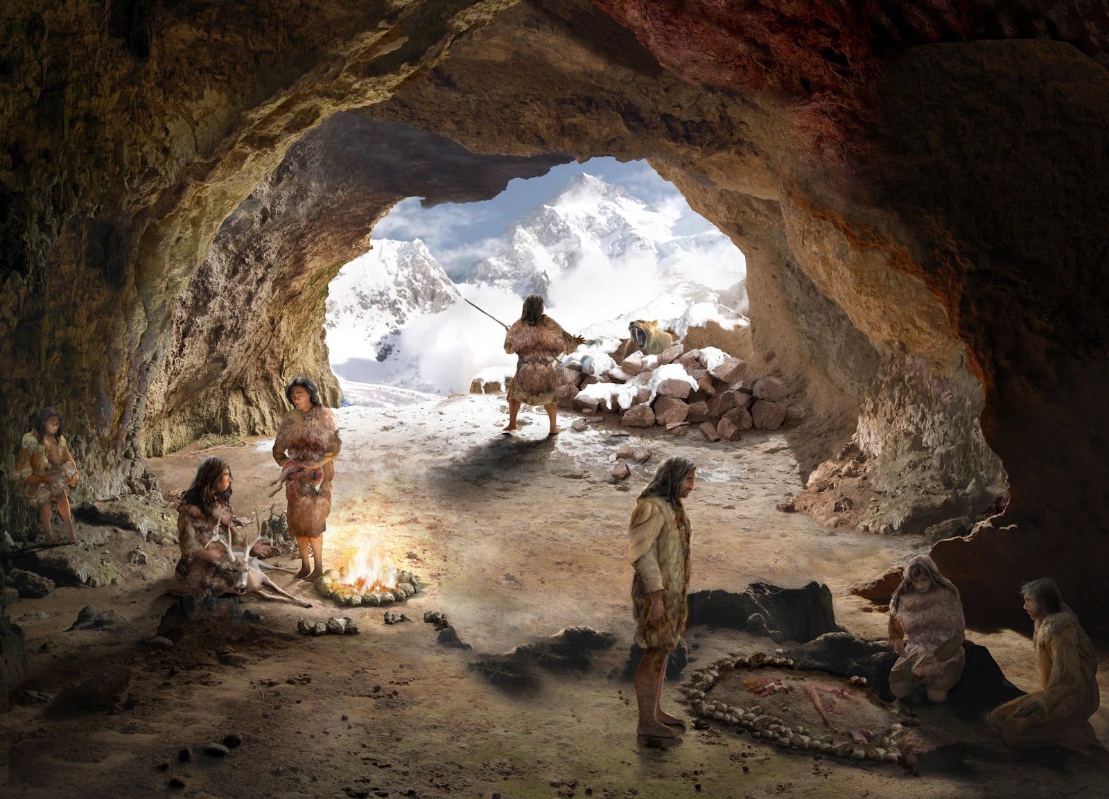Neanderthal tribe in a cave by Trebol Animation | Prehistory, Ancient ...
