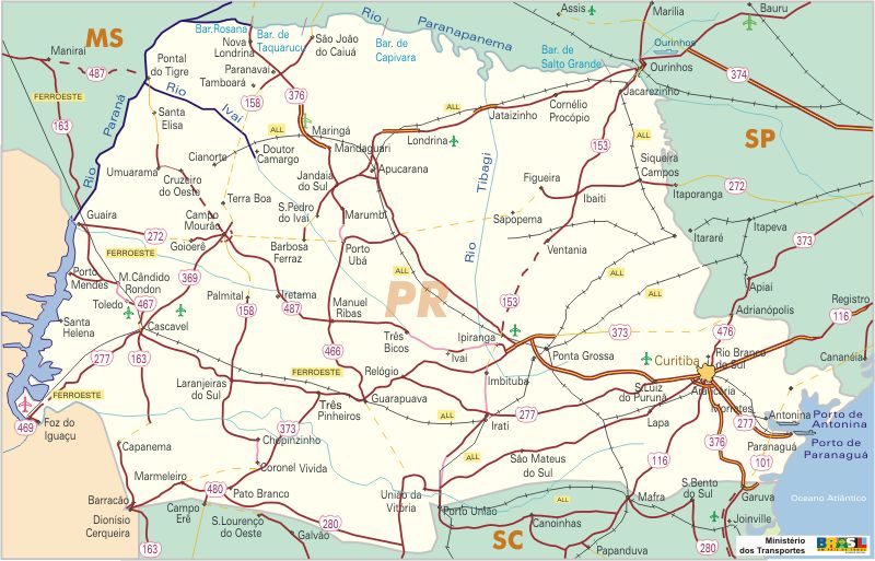Playas De Brasil Mapa Rutero Del Estado De Paraná Brasil