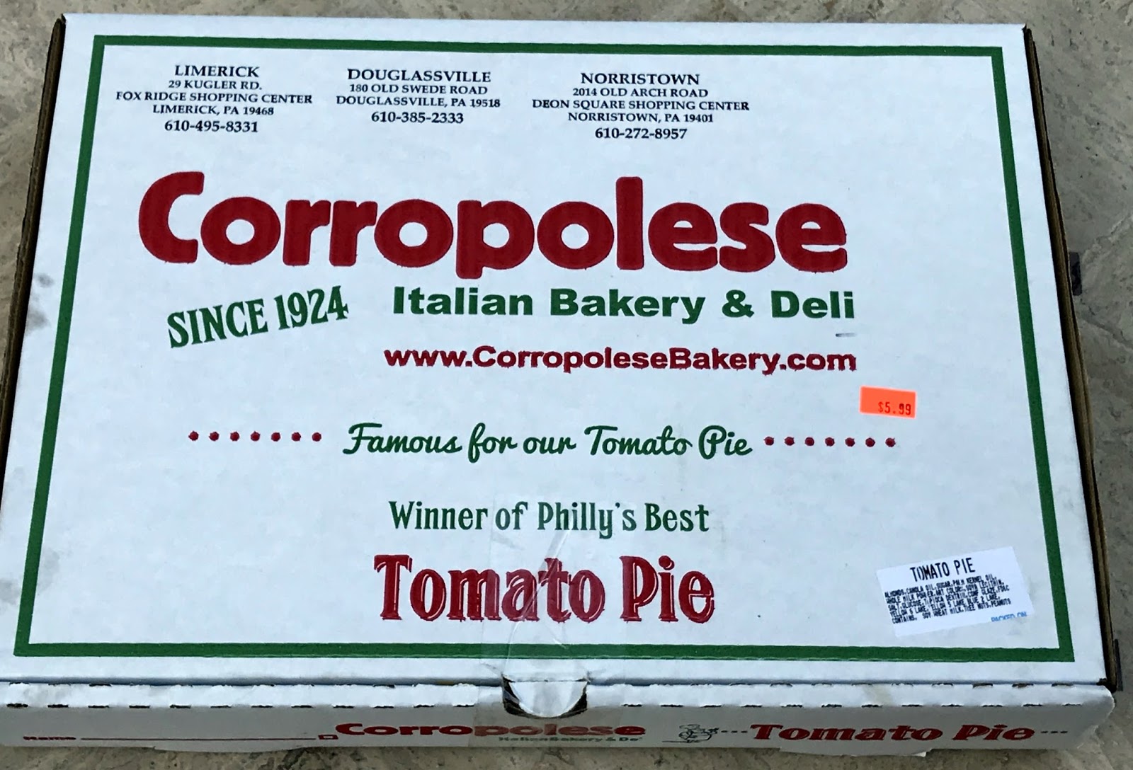 Pizza Quixote: Review: Corropolese Bakery - Tomato Pie
