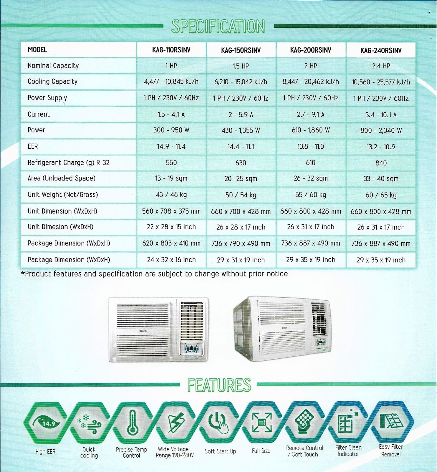 MaximaxSystems.com: KOLIN S-SERIES WINDOW AIR CONS - INVERTER