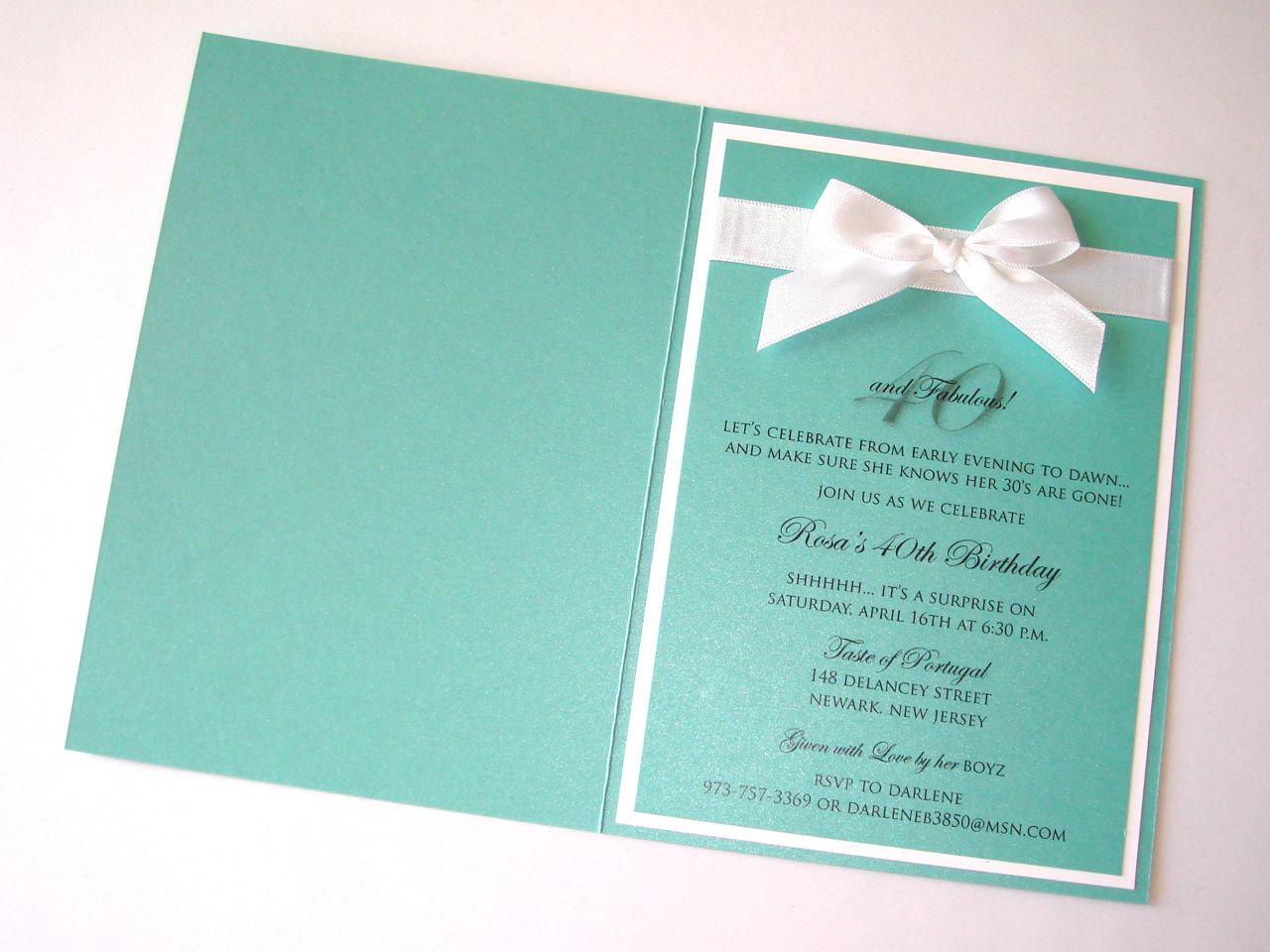 Custom Tiffany Style 40th Birthday Invitation - Embellished Paperie LLC