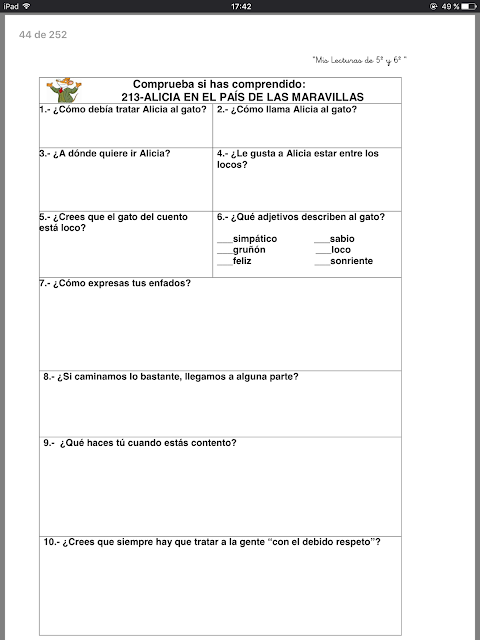Y5 IS LEARNING: COMPRENSIÓN LECTORA: Alicia en el país de las maravillas.