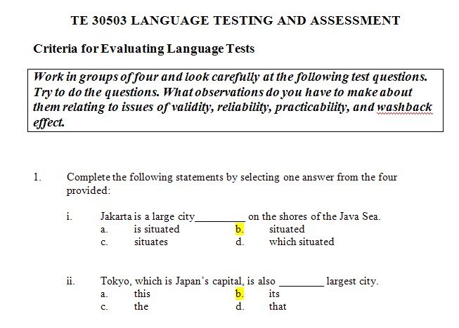 Tesl : Language Testing and assessment. My e-portfolio: Criteria for ...