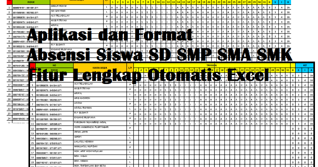 Aplikasi dan Format Absensi Siswa SD SMP SMA SMK Fitur Lengkap Otomatis ...