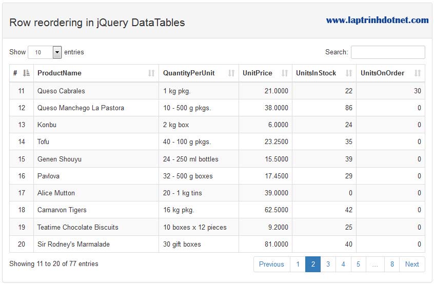 JQuery Datatables Row Reordering in Asp.net - Thủ thuật lập trình Asp ...