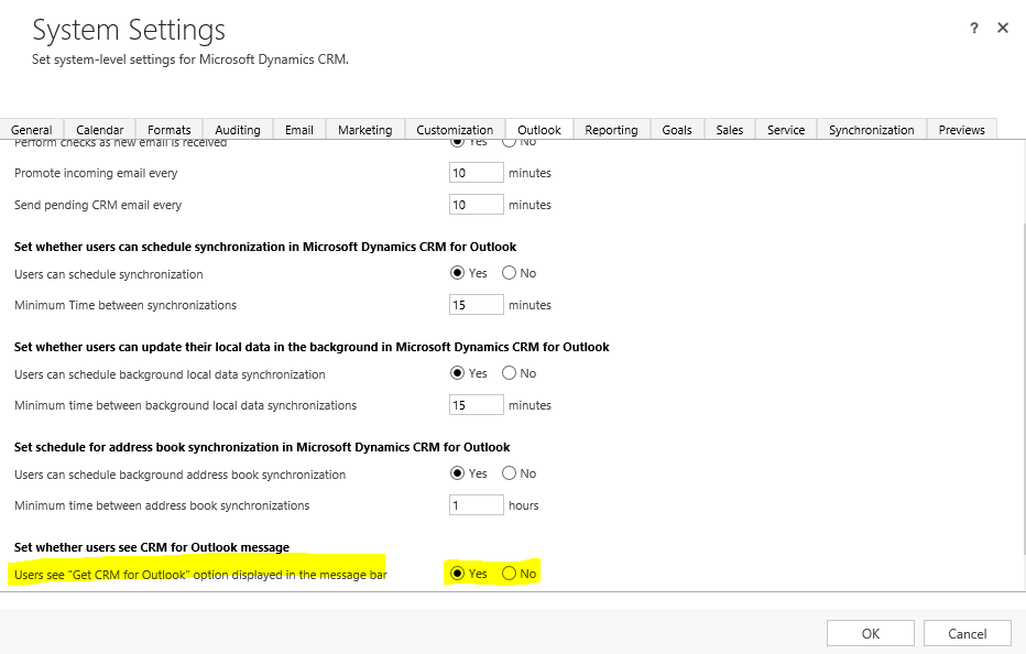 Dynamics 365 Customer Engagement: Hide Get CRM for Outlook on the ...